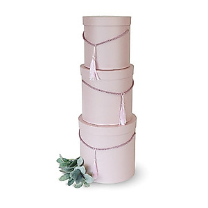 UNIKPACKAGING Premium Quality Round Flower Box, with Tassel, Gift Boxes for Luxury Flower and Gift Arrangements, Set of 3 pcs (Pink)