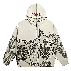FantasyGears Y2k Zip Up Hoodie Vintage Skeleton Jaket Streetwear Gothic Sweatshirt Harajuku Zipper Hoodies