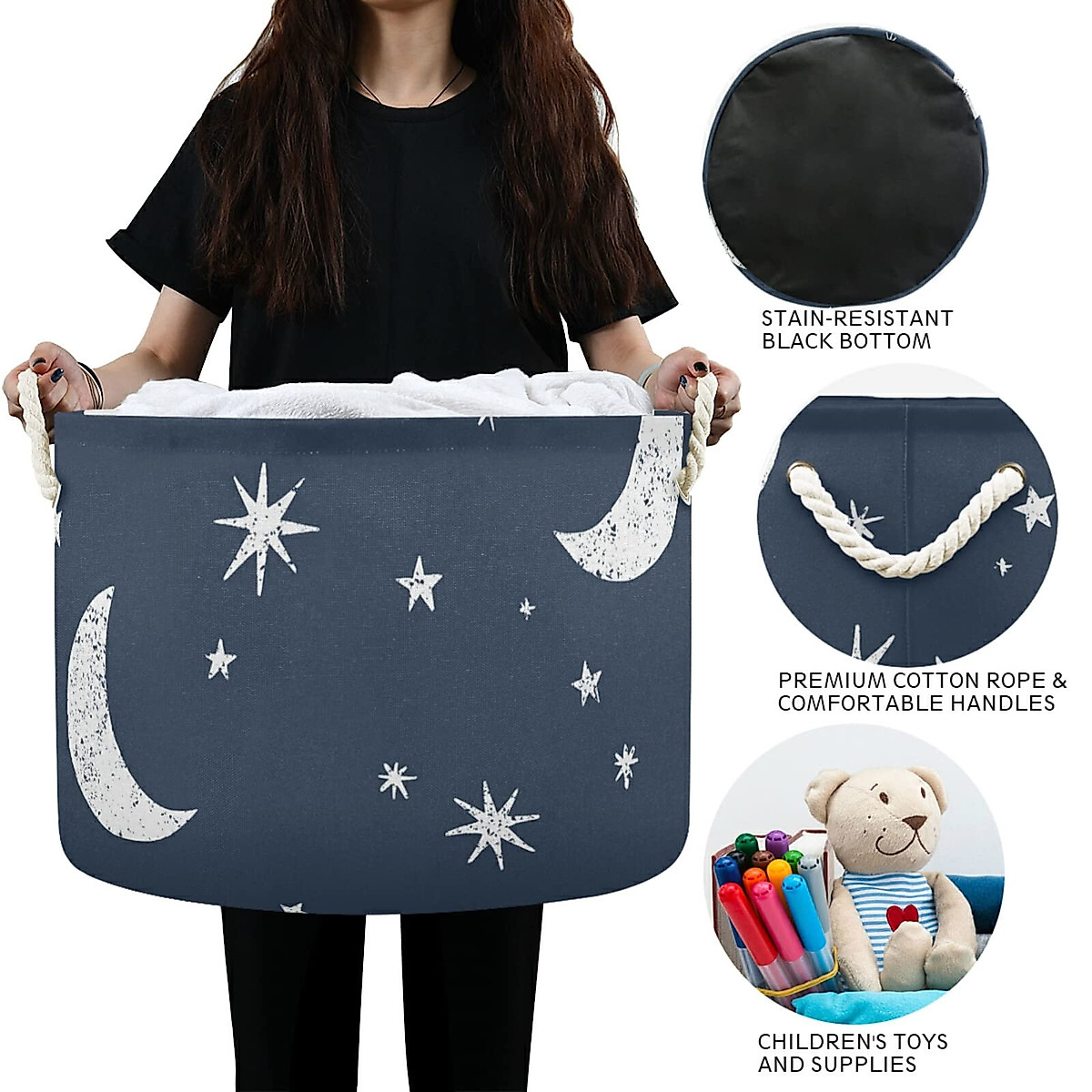 ALAZA Moon Stars and Clouds on The Midnight Sky Storage Basket Gift Baskets Large Collapsible Laundry Hamper with Handle, 20x20x14 in, B06D20005