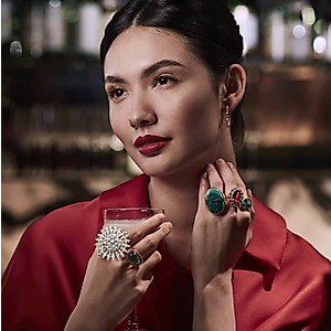 Jojomina Silver Rhinestone Chunky Cocktail Statement Ring for Women Adjustable Crystal Ring for Party Prom Free Size