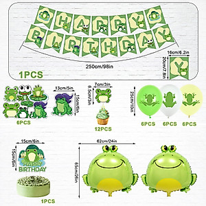 KEFAN Frog Birthday Party Supplies, Frog Birthday Party Decorations, Frog Themed Party Supplies Decor with Happy Birthday Banner, Cake Toppers, Balloons for Boys Girls Birthday Party1st Baby Shower