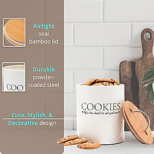 D'Lifeful Farmhouse Cookie Jars for Kitchen Counter with Airtight Seal Bamboo Lid - Decorative Tin Cookie Jar with Lids - Storage Container for Cookies and Baking Supplies