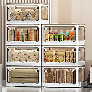 2Pack 44 Qt Collapsible Storage Bins with Lids, 10 Gal Foldable Plastic Storage Box with Wheels, Clear Storage Containers, Stackable Storage Bins, Containers for Organizing, Storage Box with Door