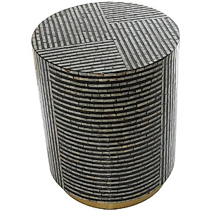 Deco 79 Mother of Pearl Shell Geometric Drum Accent Table with Gold Base, 18" x 18" x 23", Black