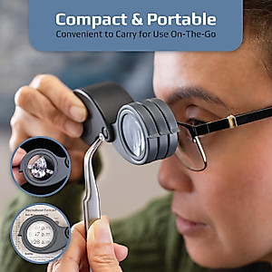 Carson TriView 5x/10x/15x Folding Loupe Magnifier with Built-in Case (TV-15), Black