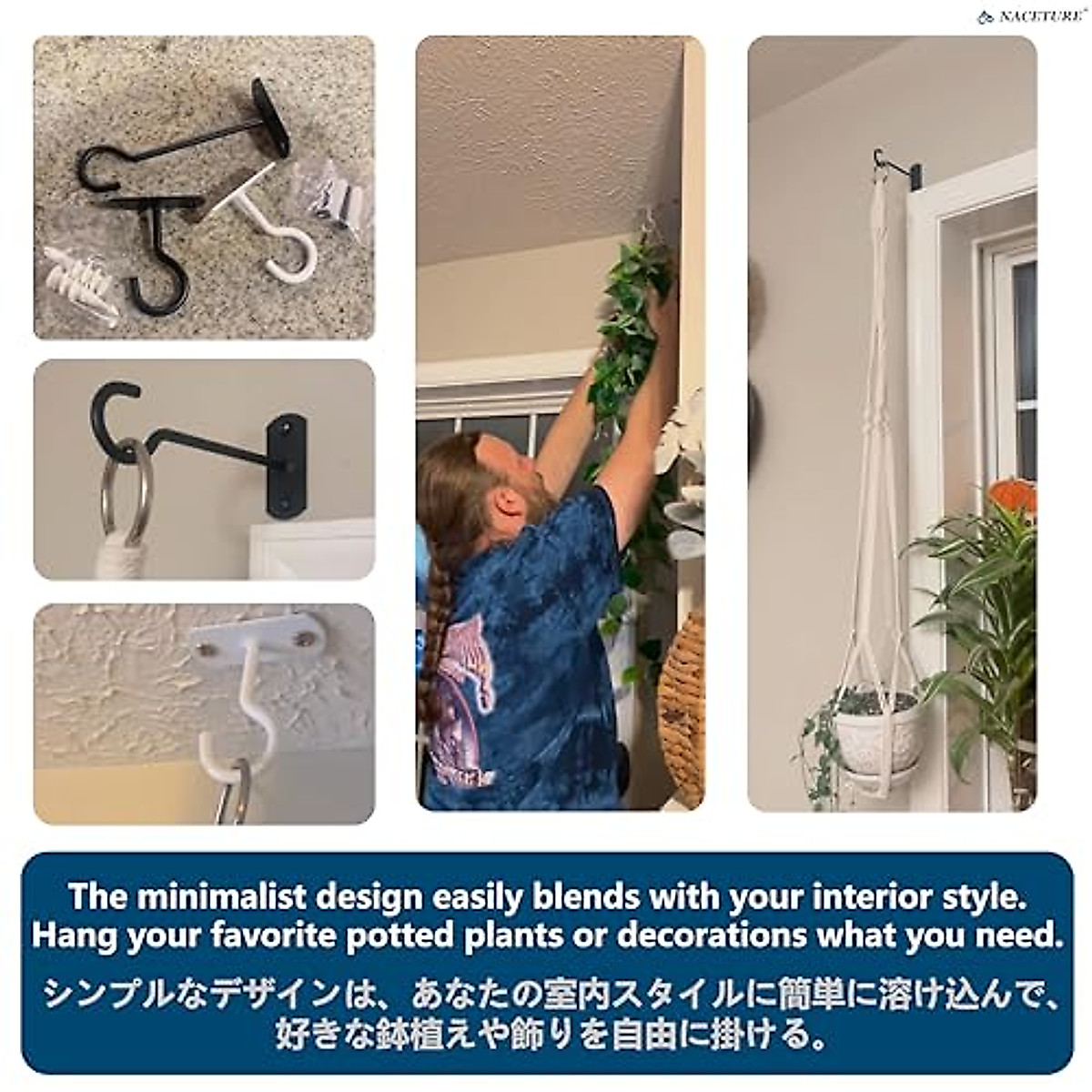 NACETURE Plant Ceiling Hooks Hanging Basket 2 Pack - Hanging Plant Hooks Indoor Wall Hanger for Decorative Home, Kitchen, Wreath Hangers for Fall Porch Decor (5" Black 2 Pack)