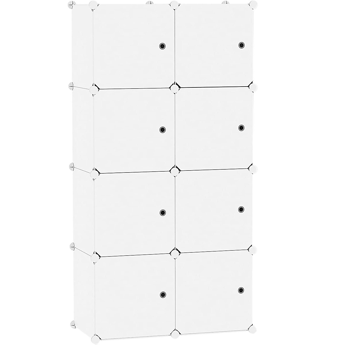 C&AHOME Cube Storage Organizer with Doors, 8-Cube Shelf, Closet Cabinet, DIY Plastic Modular Bookshelf, Storage Shelves Ideal for Bedroom,Living Room,24.8" L × 12.4" W × 48.4" H Milky UGSHS3008M