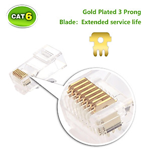 VCE RJ45 Cat6 Pass Through Connectors 100-Pack, UL Listed, Gold Plated Cat6 RJ45 Ends, Ethernet Crimp Network Plugs for Solid or Stranded UTP Cable, Support POE
