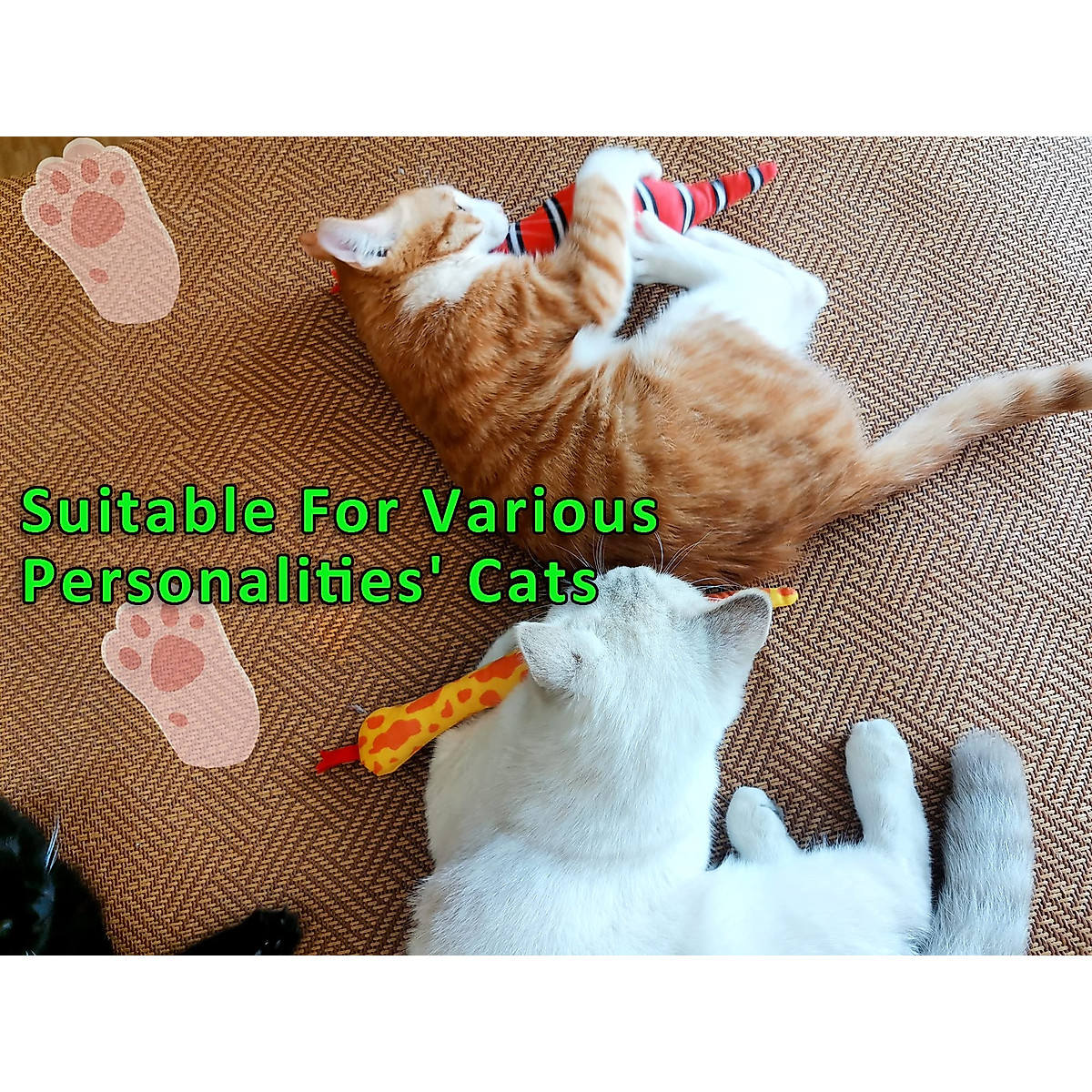 RUNLY Large Catnip Cat Toys 3PCS, Flipper Flopper Cat Toy Perfectly Caters Cat's Natural Instinct to “Rabbit Kick”, Cat Toys with Catnip for Indoor Cats, Cute Cat Toys with Well-fed Snake Shape