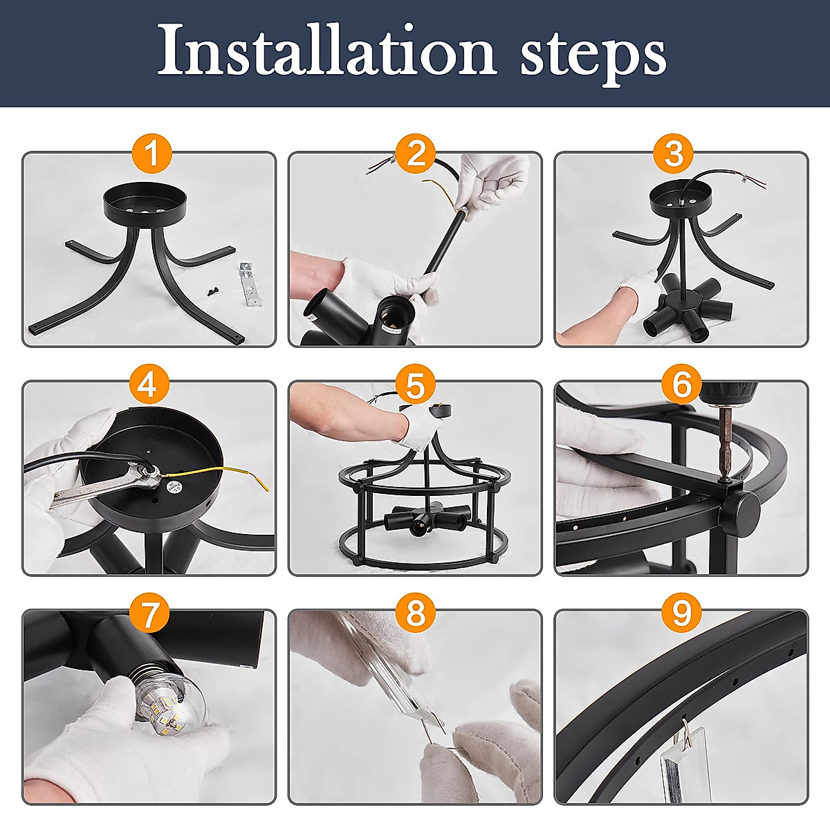 YYJLX 6-Light Black Semi Flush Mount Crystal Chandelier Metal Modern Ceiling Light Fixture Lighting for Living Room Dining Room Kitchen Bedroom Foyer Hallway