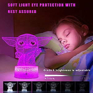 3D Illusion Star Lamp, Yoda Baby Night Light for Kids, 3 Pattern LED Wars Night Lamp for Room Decor Bedside Lamp as Christmas Gifts for Boys Girls Men