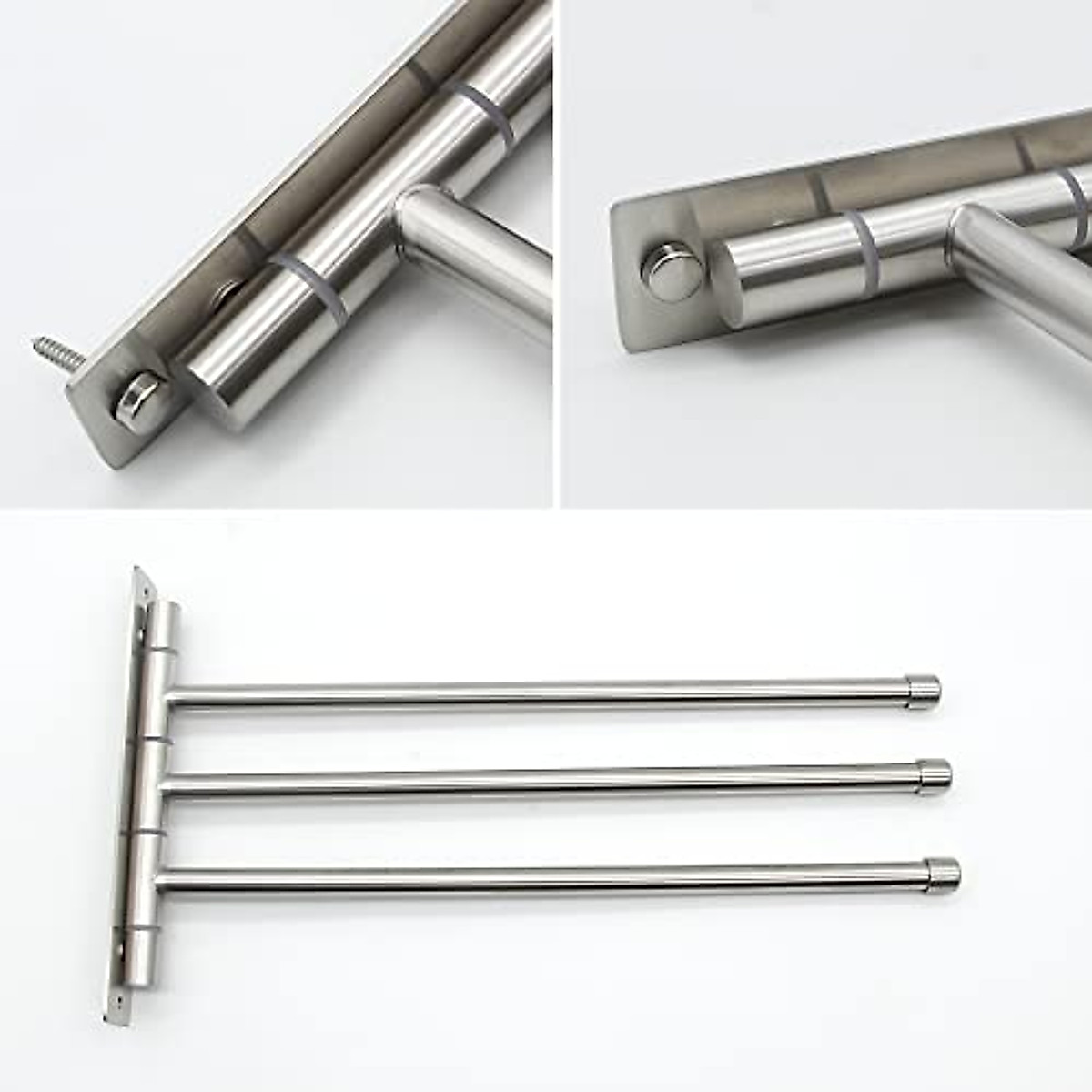 Swivel Towel Rack Wall Mounted Rotates Towel Bar SUS304 Stainless Steel 3-Arms Towel Swing Hanger Space Saving Storage Organizer Towel Holder for Bathroom, Kitchen,Brushed Finish