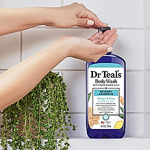 Dr Teal's Body Wash With Pure Epsom Salt, Detoxify & Energize With Ginger & Clay, 24 fl oz (Pack of 4) (Packaging May Vary)