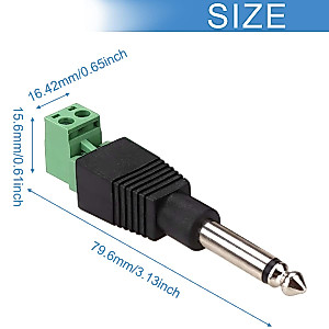 DKARDU 1/4 Inch Jack 6.35mm Mono Male Plug for Guitar/Speaker/Microphone Audio Cable, 2 Pole Terminal Female Solderless Screw Converter Adapter Replacement Repair Plug, 4 PCS