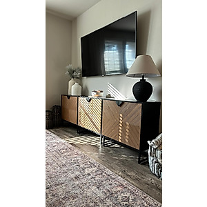 Nathan James Wood Accent Modern Free Standing Buffet Sideboard Hallway, Entryway, Dining Living Room, 1 Storage Cabinet, Enloe - Walnut Brown/Black