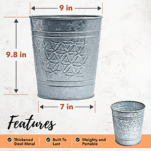 Autumn Alley Farmhouse Bathroom Trash Can, Garbage Can, Round Open Top Garbage Basket Bin for Home Office Rustic Trash Can Cute Decorative Wastebasket, Rustic Bathroom Decor, Galvanized