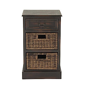 Deco 79 Wood 2 Baskets and 1 Drawer Storage Unit, 16" x 12" x 28", Maroon