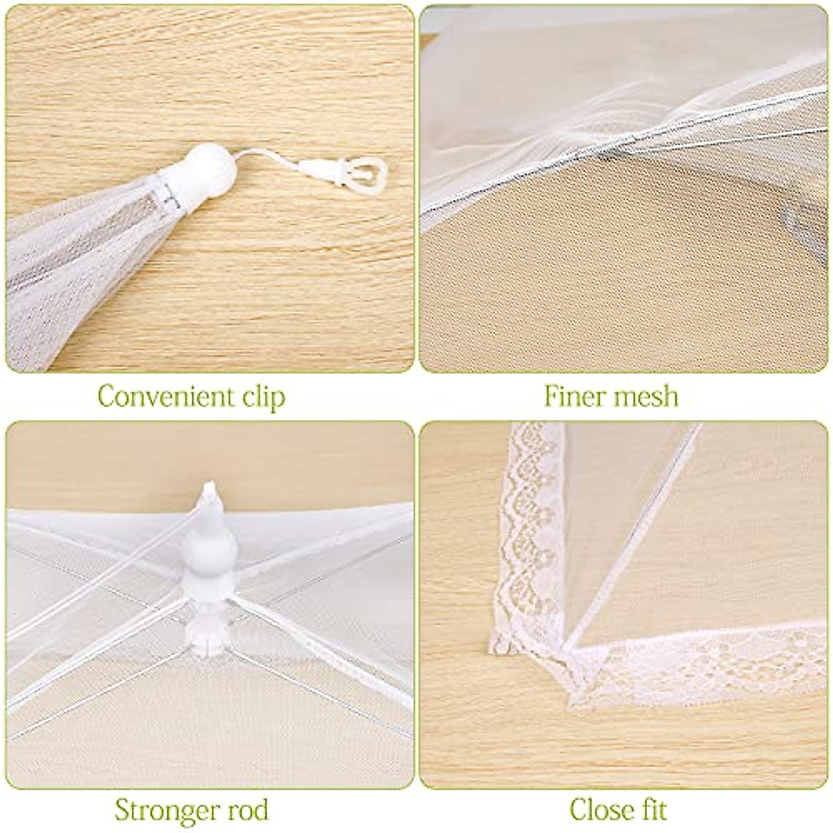 Food Cover Food Tent Set, 2 Extra Large 40"X24" and 6 Standard 17"X17" Mesh Food Covers for Outside, 8 Pack Collapsible, Reusable Pop-Up Umbrella Food Nets for Picnics, Outdoor Camping, Parties, BBQ