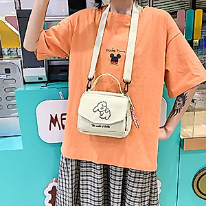 NCDUANSAN Kawaii Backpack Girl People Messenger Bag Mini Small Backpack Cute Korean INS Puppy Pattern(White)