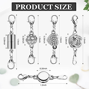 12 Pcs Necklace Magnetic Clasps and Closures Magnetic Lobster Clasps Silver Magnetic Jewelry Clasps Locking Necklace Extender Round Rhinestone Ball Magnetic Clasps for Bracelets Making Multiple Styles