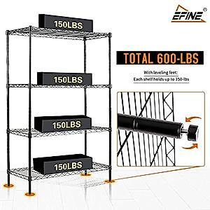 EFINE 4-Shelf Shelving Unit with Shelf Liners Set of 4, Adjustable, Metal Wire Shelves, 150lbs Loading Capacity Per Shelf, Shelving Units and Storage for Kitchen and Garage (30W x 14D x 47H) Black
