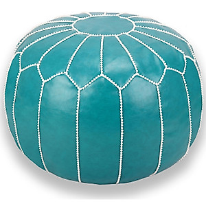 zefen Leather Pouf Unstuffed Ottoman - Moroccan Ottoman Footstool, Upholstered Pouf Futon Chair - Boho Decor for Living Room Furniture, Bedroom, Kids Room - Boho Home Gift Idea Wedding Poufs (Blue)