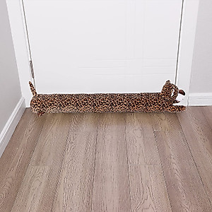 SANFERGE 36 Inch 3LB Heavy Duty Under Door Draft Stopper, Decorative Soundproof Door Draft Blocker, Energy Saving Draft Guard, Leopard Coffee