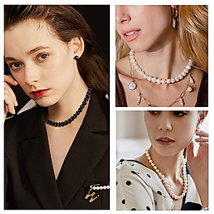 Women Choker Necklace Black Pearl Strand Necklace Bride Jewelry 10mm Big Faux Pearl Necklaces 18"