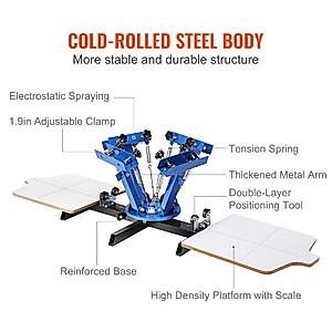 VEVOR Screen Printer 4 Color 2 Station Silk Screen Printing Kit 55x45cm T-Shirt Screen Printing Machine Screenprint Press (4 Color 2 Station)
