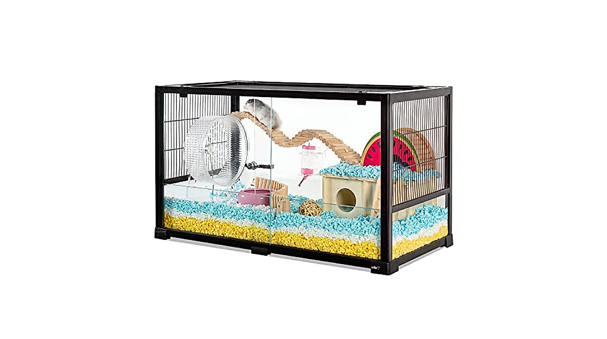 Large Glass Hamster Cage with Sliding Door & Ventilation