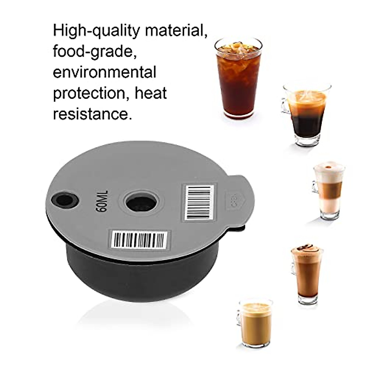 Coffee Capsule, 60ml/80ml Espresso Coffee Capsule Cup with Spoon Brush Reusable Refilling For Bosch‑s Tassimoo Tas Maker Coffee Machine(60ml)