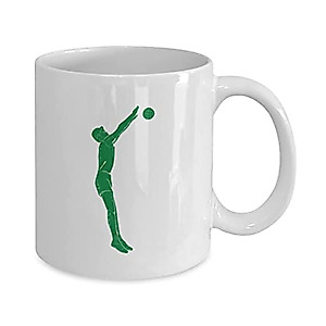 Gifts for Volleyball Players, "Eat Sleep Play Volleyball Repeat" Classic Coffee Mug, 11 Ounce, White and Green, Man Playing Volleyball