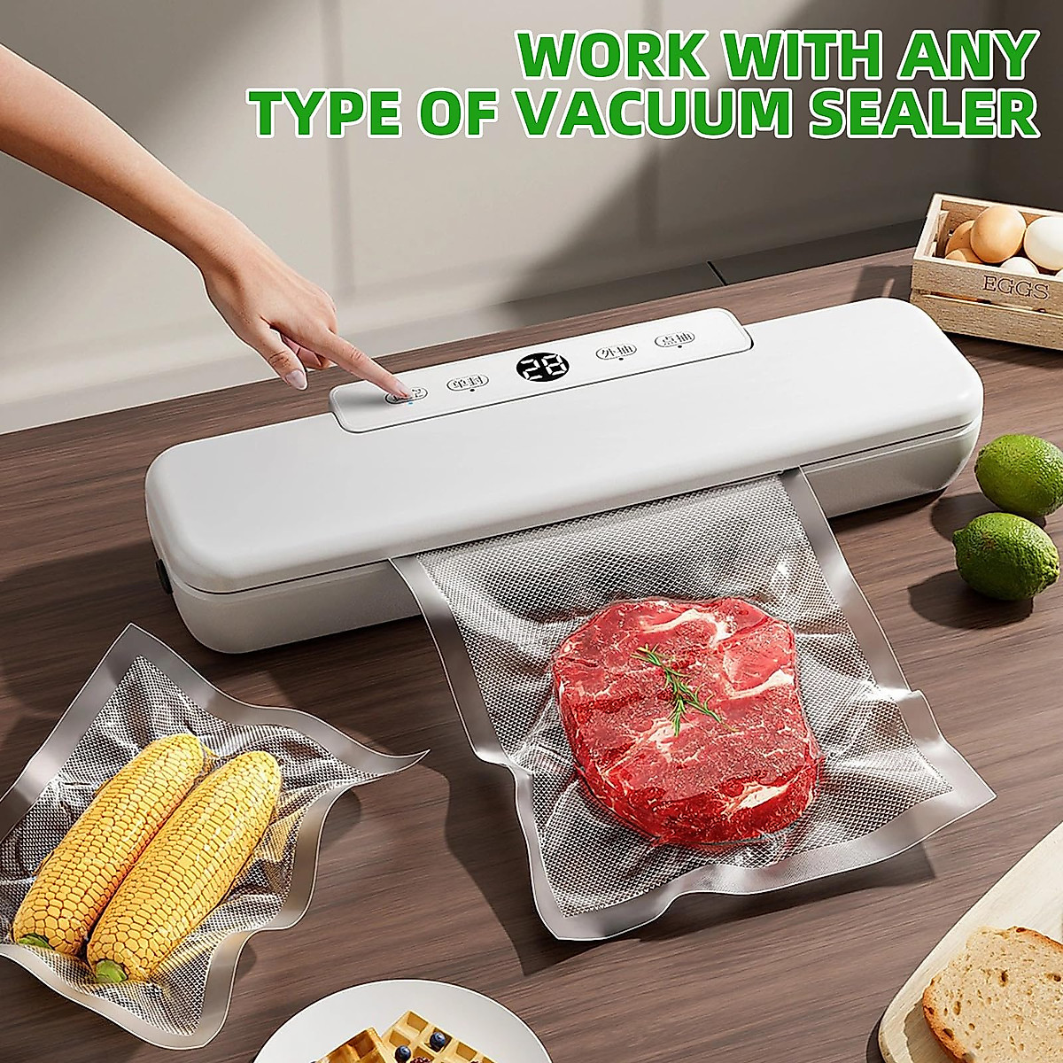 Conilly Vacuum Sealer Bags,100 Quart Size 8" X 12" Commercial Grade Sealer Bag, Bpa Free, Heavy Duty, Puncture Prevention, Great for Food Storage, Meal Prep or Sous Vide Cooking