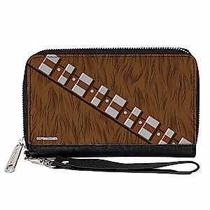 Buckle-Down Star Wars Wallet, Zip Around, Star Wars Chewbacca Character Body Close Up Brown, Vegan Leather