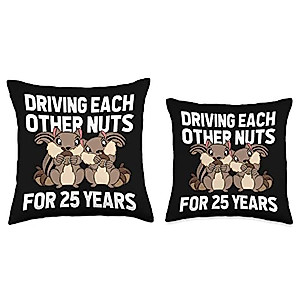 Chipmunks Nut 25 Years Marriage Couple Celebration 25th Wedding Anniversary Driving Each Other Nuts 25 Years Throw Pillow, 16x16, Multicolor