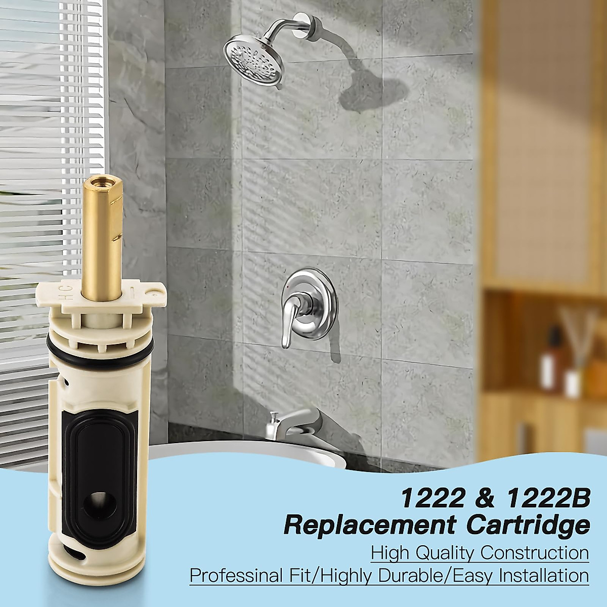 1222 Replacement Cartridge Compatible with Moen 1222 1222b Faucet Cartridge, Tub Shower Cartridge Replacement Part, Durable Brass & Plastic