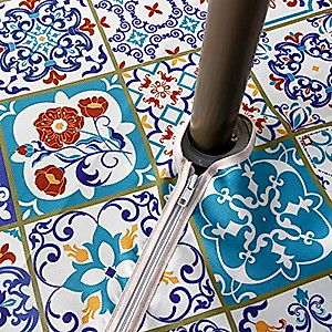 EHouseHome Outdoor and Indoor 60inch Round Tablecloth with Umbrella Hole and Zipper, Waterproof Zippered Patio Table Cloths, Spring/Summer Table Covers for Backyard Circular Table/BBQs/Picnic