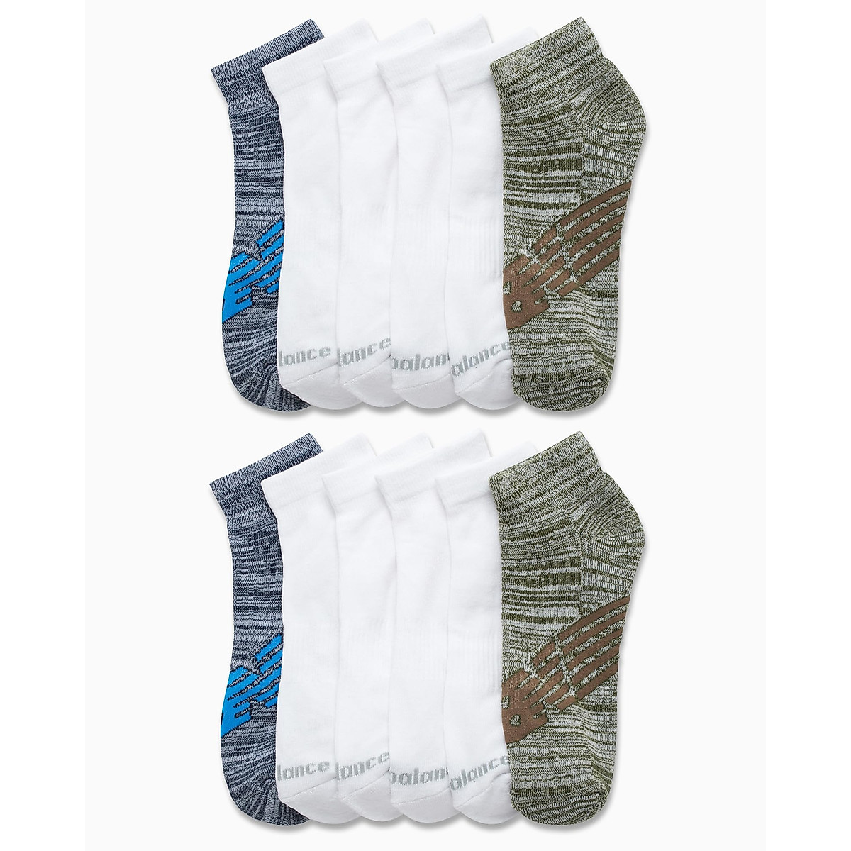 New Balance Men's Quarter Socks - 12 Pack Performance Cushioned Athletic Socks for Men with Arch Support (Shoe Size: 6-12.5), Size 6-12.5, Black/Grey Assorted