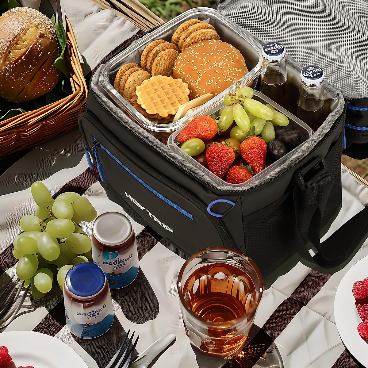 HEYTRIP Expandable Insulated Lunch Box 24 Can Double Deck Cooler Bags Leakproof Lunch Bag for Man Large Lunch Cooler for Camping Travel Picnic(Black)