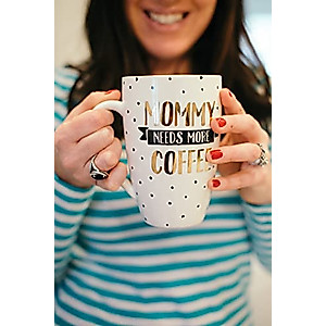 Pearhead Parent Coffee Mug, Mommy Needs More Coffee Whimsical Mug, Mother’s Day Accessory for New Moms and Expecting Mothers, Polka Dot, 22oz