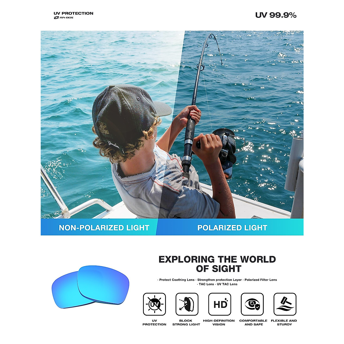 RIVBOS Polarized Sports Sunglasses Driving Sun Glasses Shades for Men Women for Cycling Baseball Running RB833-White&Blue