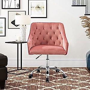 Recaceik Home Office Desk Chairs, Adjustable Swivel Ergonomic Office Chair, Soft Velvet Computer Desk Task Chairs for Home Office, Bedroom, Living Room, Study, Light Pink