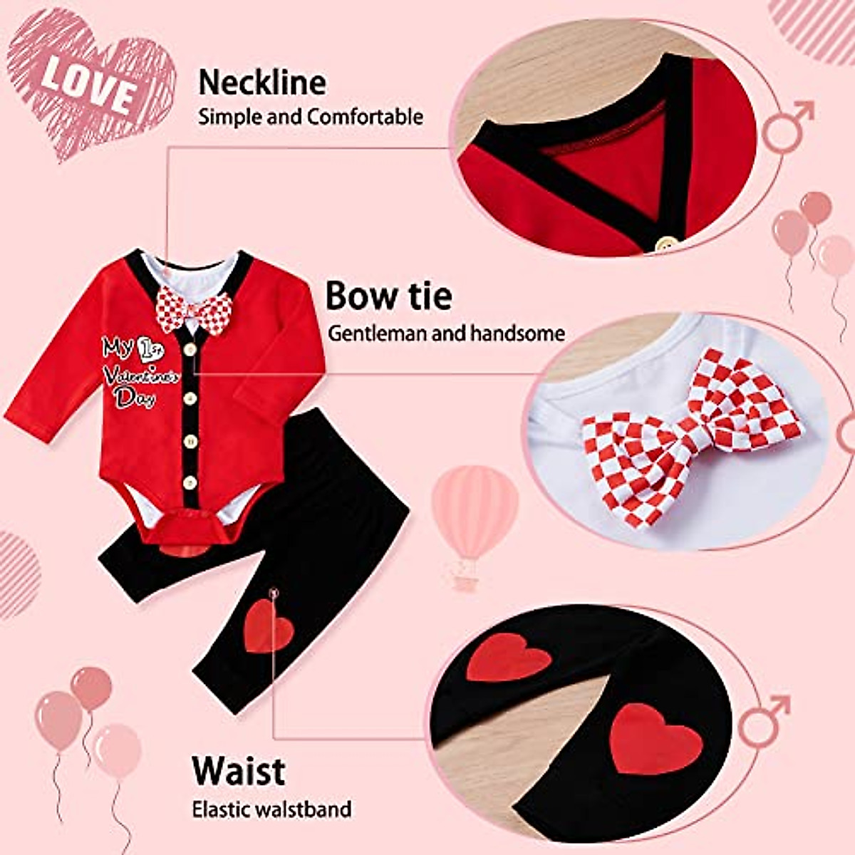 XIFAMNIY baby boy my first valentines day outfit Babies Valentine’s red pants set for Baby boys