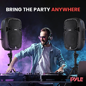 Pyle Wireless Portable PA Speaker System - 1000W High Powered Bluetooth Compatible Active + Passive Pair Outdoor Sound Speakers W/USB SD MP3 AUX - 35mm Mount, 2 Stand, Microphone, Remote