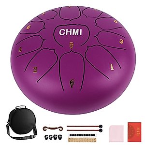 Steel Tongue Drum, 11 Notes 10 inches Rain Drum for Garden Instrument with Bag, Music Book, Mallets, Finger Picks, Drum Mallets Holder, for Camping, Meditation or Yoga (Blue)