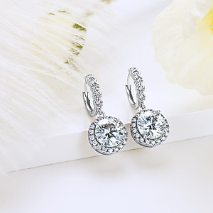 Moissanite Earrings for Women, 925 Sterling Silver Moissanite Drop Hoop Earrings, 3ct Moissanite Diamond Dangle Earrings for Sensitive Ears Hypoallergenic Christmas Mother's Day Gifts