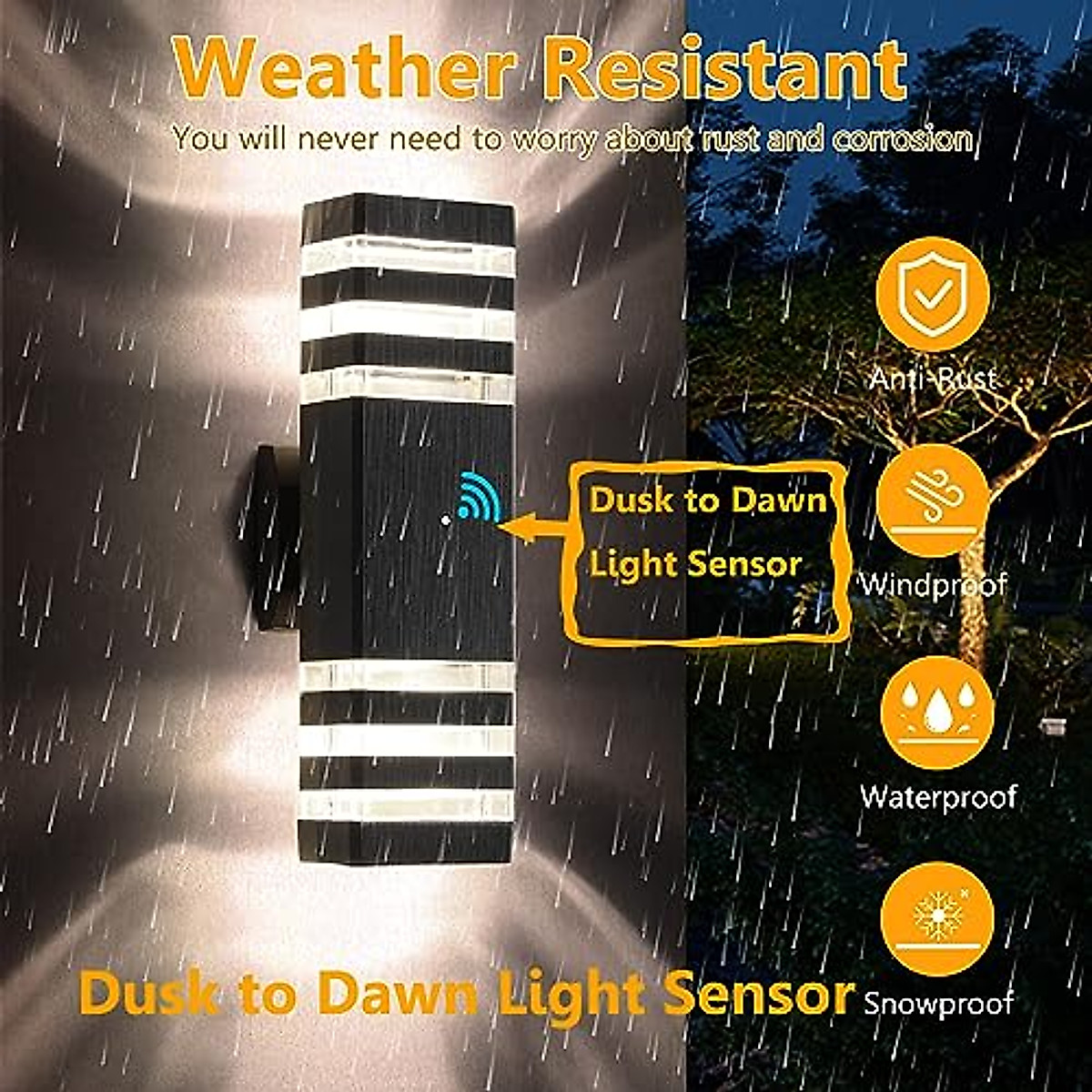 FAISHILAN 2 Pack Dusk to Dawn Exterior Wall Light Fixture,3-Layer 14W 1200LM Warm White 3000K IP65 Waterproof Aluminum Morden Outdoor Lights for House Porch Hallway Patio Garage