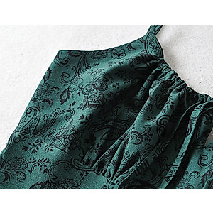 Omoone Womens Floral Dress Low-Cut Square Neck Spaghetti Strap Tie Bodycorn 90s Y2k Sun Dresses (01Green, Medium)