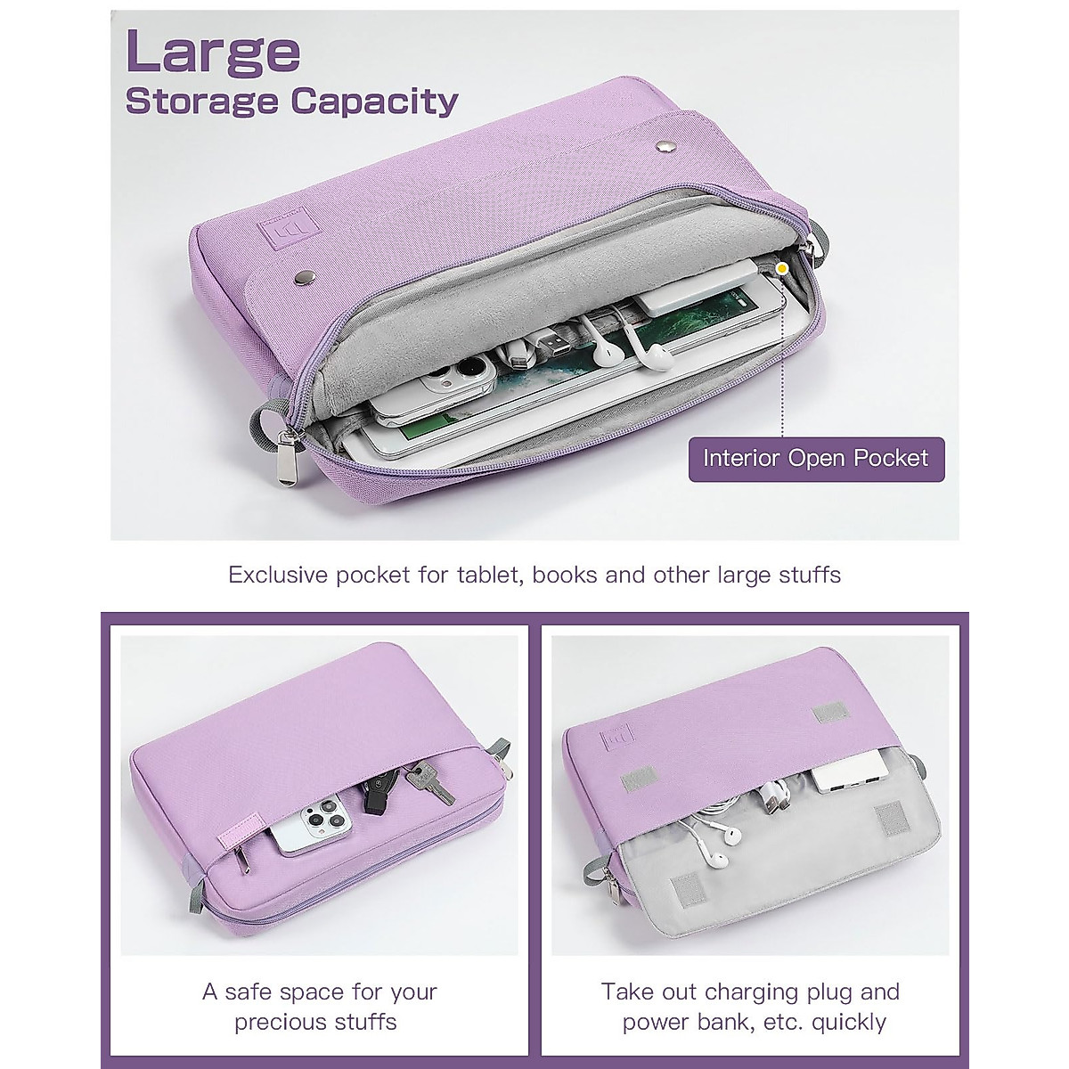 Dadanism 9-11" Tablet Sleeve Shoulder Bag for iPad Air 5/4 10.9, iPad Pro 11 M4 M2, iPad Air 11" 2024, iPad 10.2 9/8/7th, iPad 10th Gen 10.9, Galaxy Tab A9+/S9 FE/A8, Tablet Carrying Bag, Taro Purple