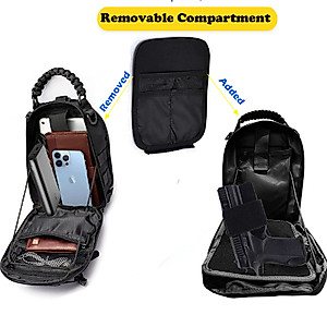 LarKoo Tactical Compact Concealed Carry Sling Bag Cut Molle Pistol Holster EDC Single Shoulder Chest Backpack Pack (Black)